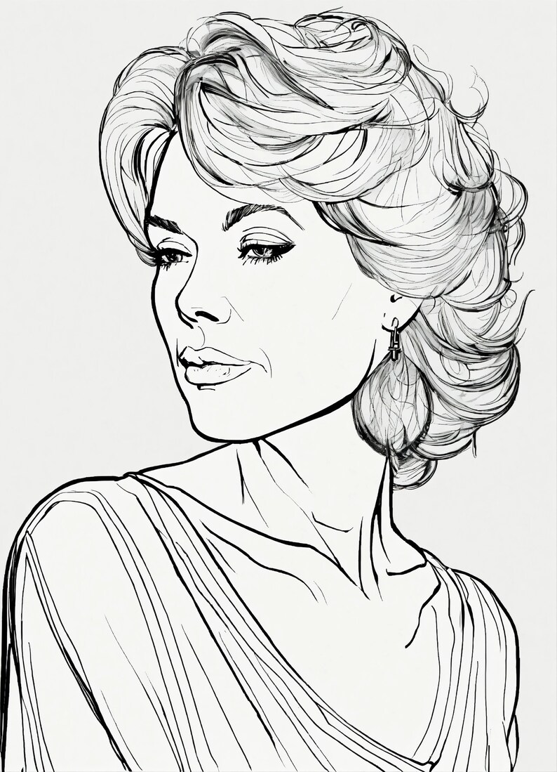 50 PDF Realistic Woman Portrait Coloring Pages for Adult Digital ...