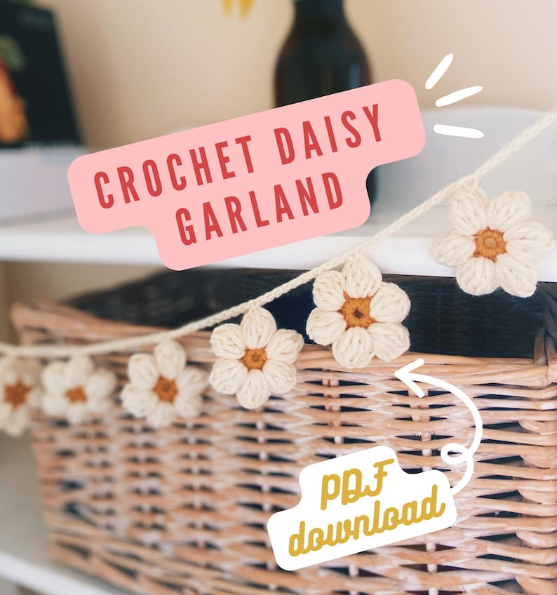Spring Daisy Crochet Garland Pattern - DIY Flower Home Decor - Etsy