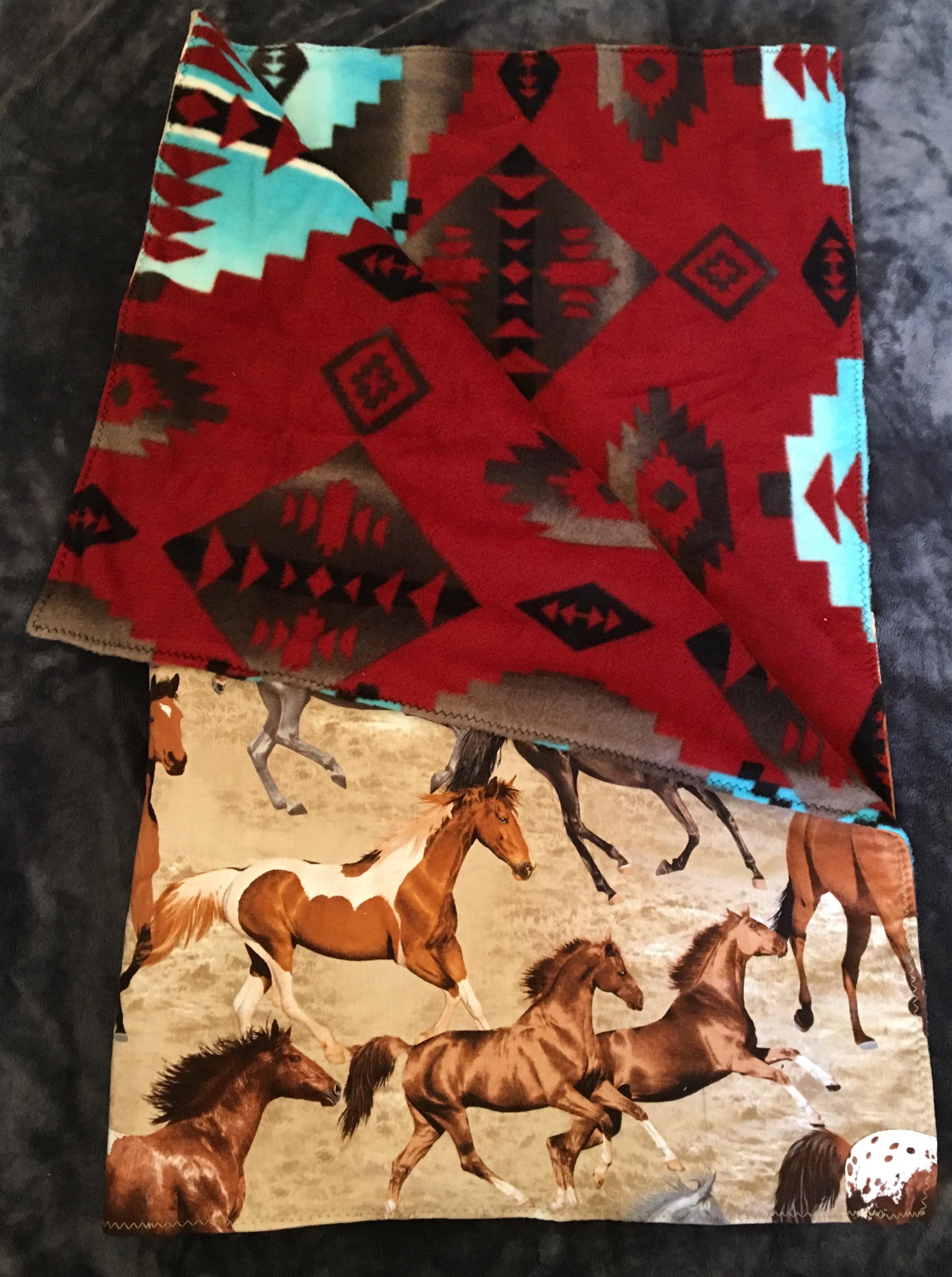 Western Running Horses Baby Blanket Aztec Fleece Native Blanket Aztec ...