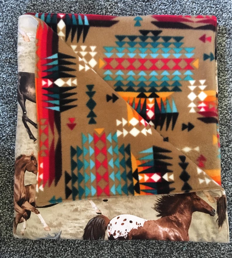 Western Running Horses Baby Blanket Aztec Fleece Native Blanket Aztec ...