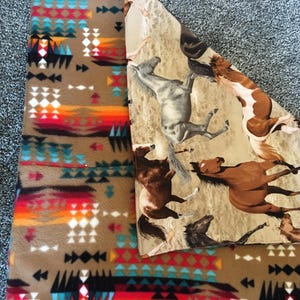 Western Running Horses Baby Blanket Aztec Fleece Native Blanket Aztec ...
