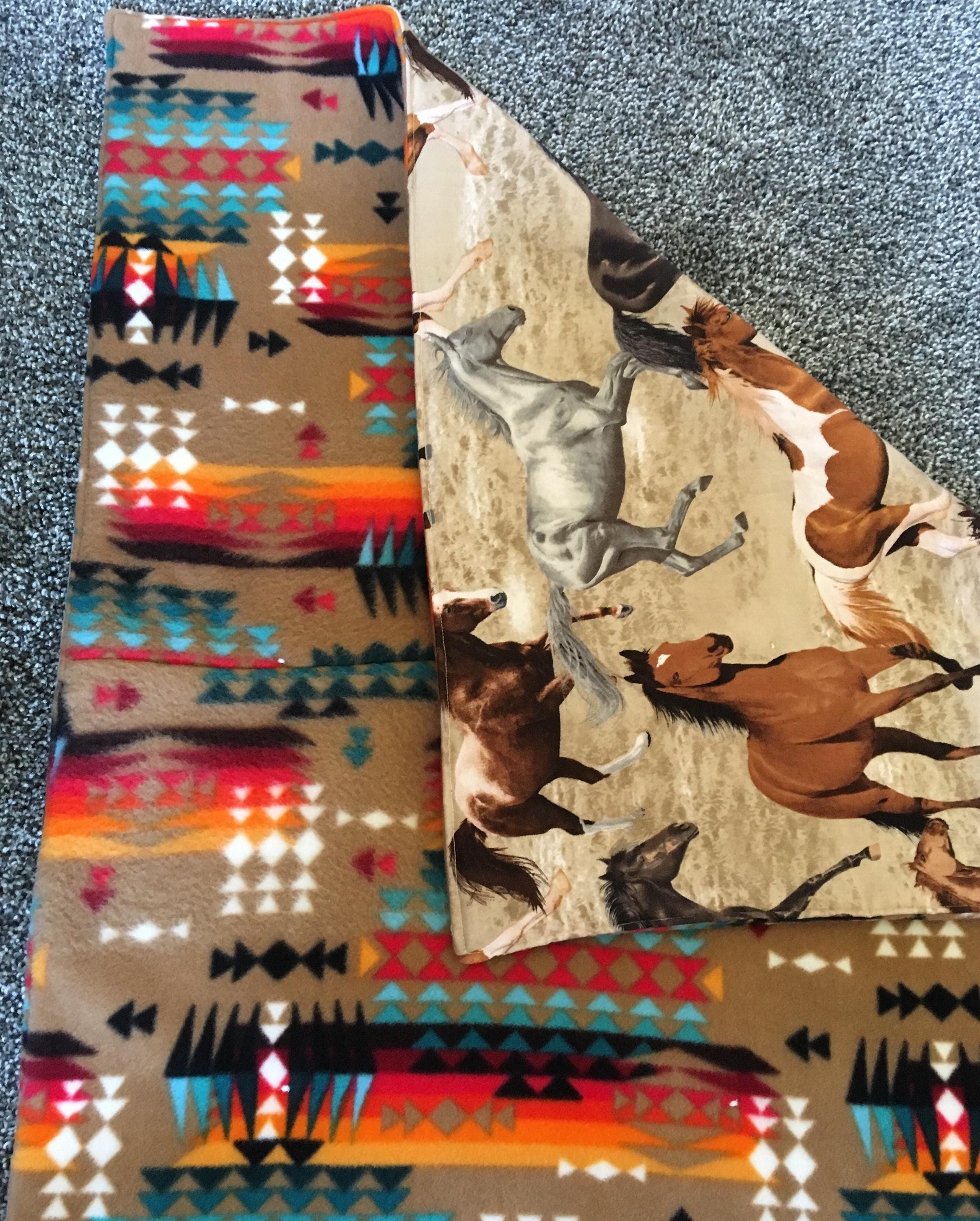 Western Running Horses Baby Blanket Aztec Fleece Native Blanket Aztec ...