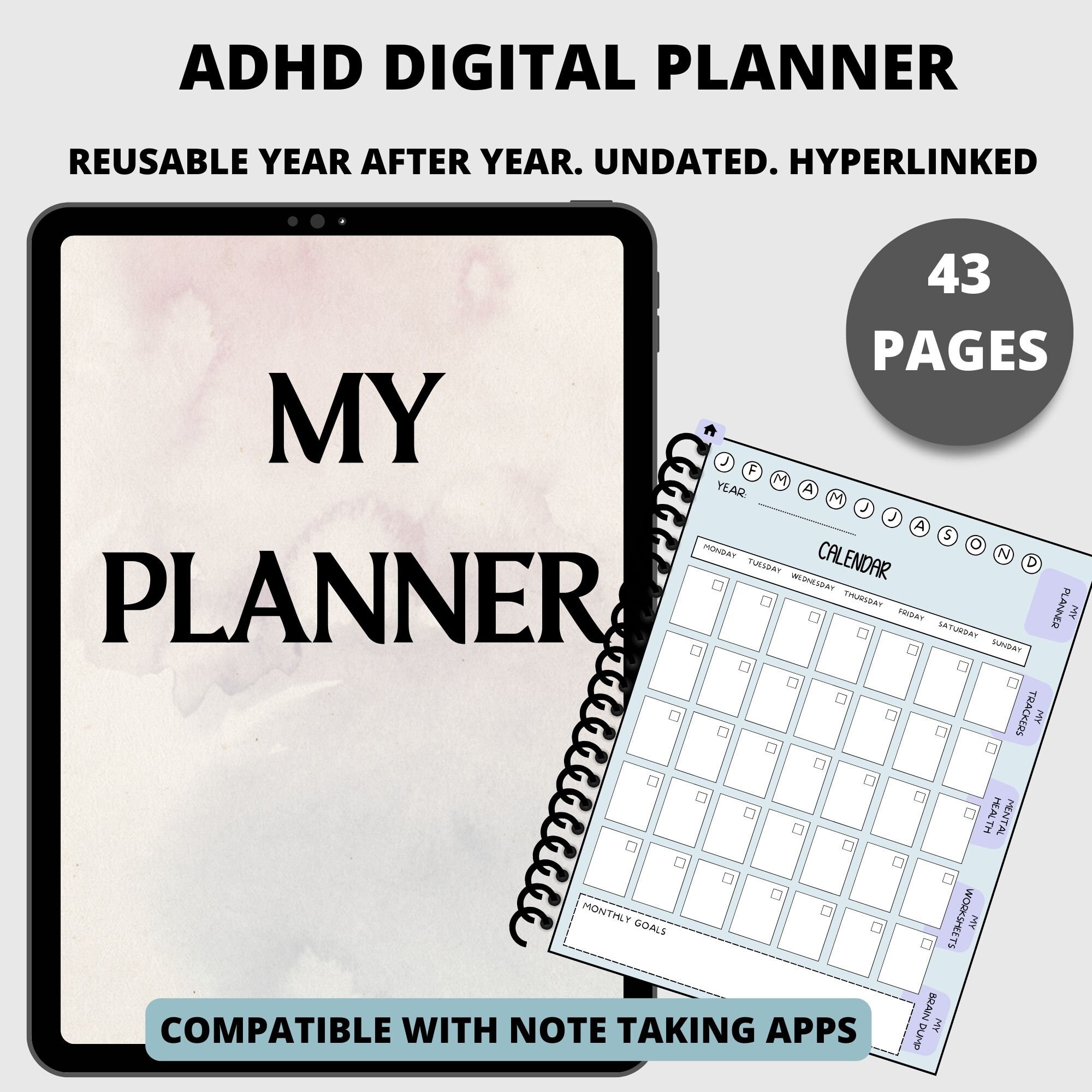 Digital ADHD Mental Health Life Planner, Neurodivergent, Medication ...