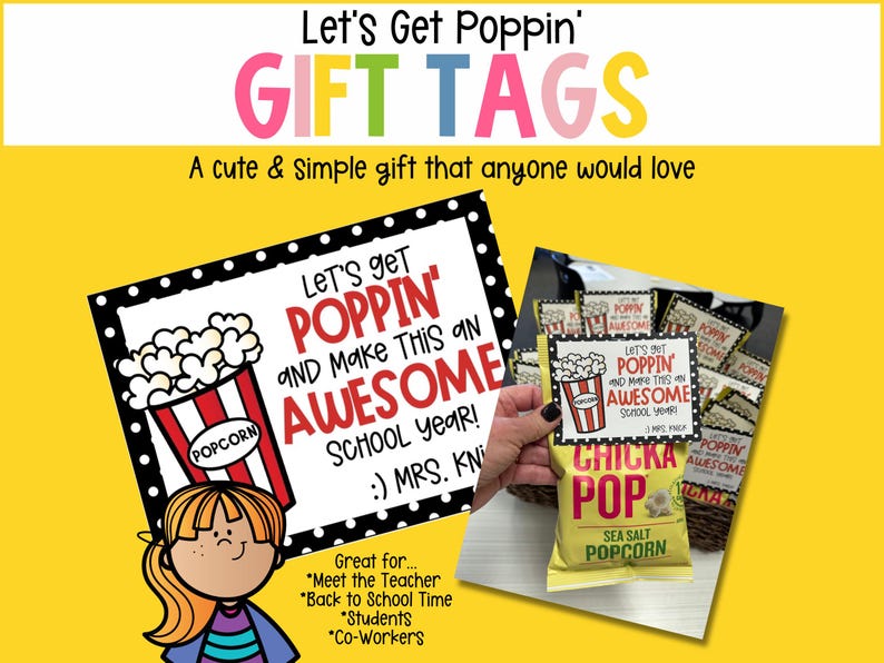 Popcorn Gift Tag, Back to School, Meet the Teacher, Bus Driver Gift ...