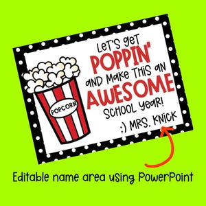 Popcorn Gift Tag, Back to School, Meet the Teacher, Bus Driver Gift ...