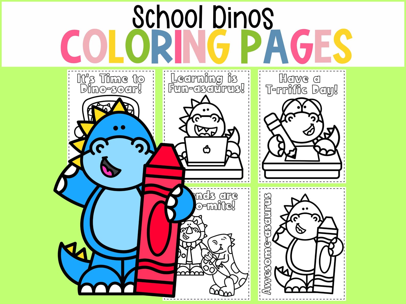 Coloring Pages, Dinosaur Theme, Back to School, Bulletin Board, Teacher ...