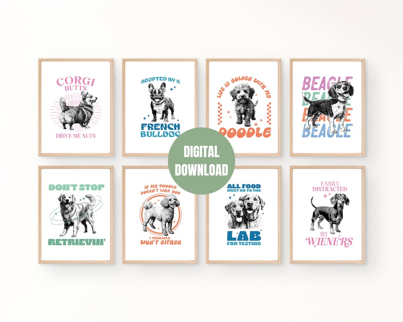 Printable Dog Posters, Doggy Prints, Cool Hipster Dogs, Retro Art ...