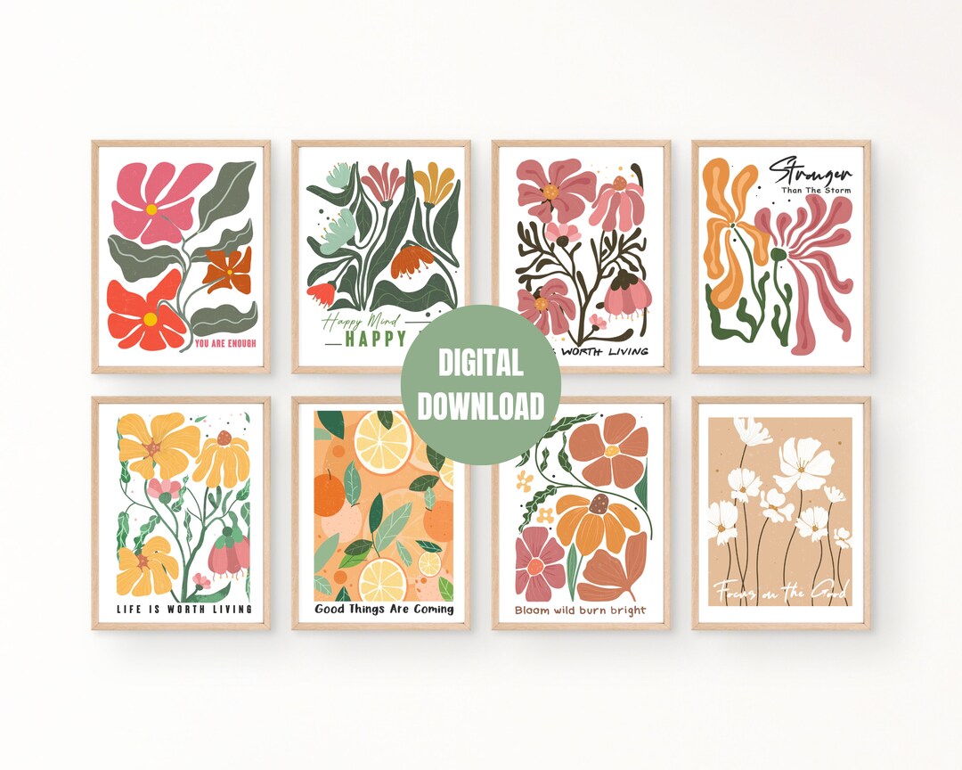 Bundle Pack Boho Flower Printable Posters, 9 Prints, Retro Prints ...