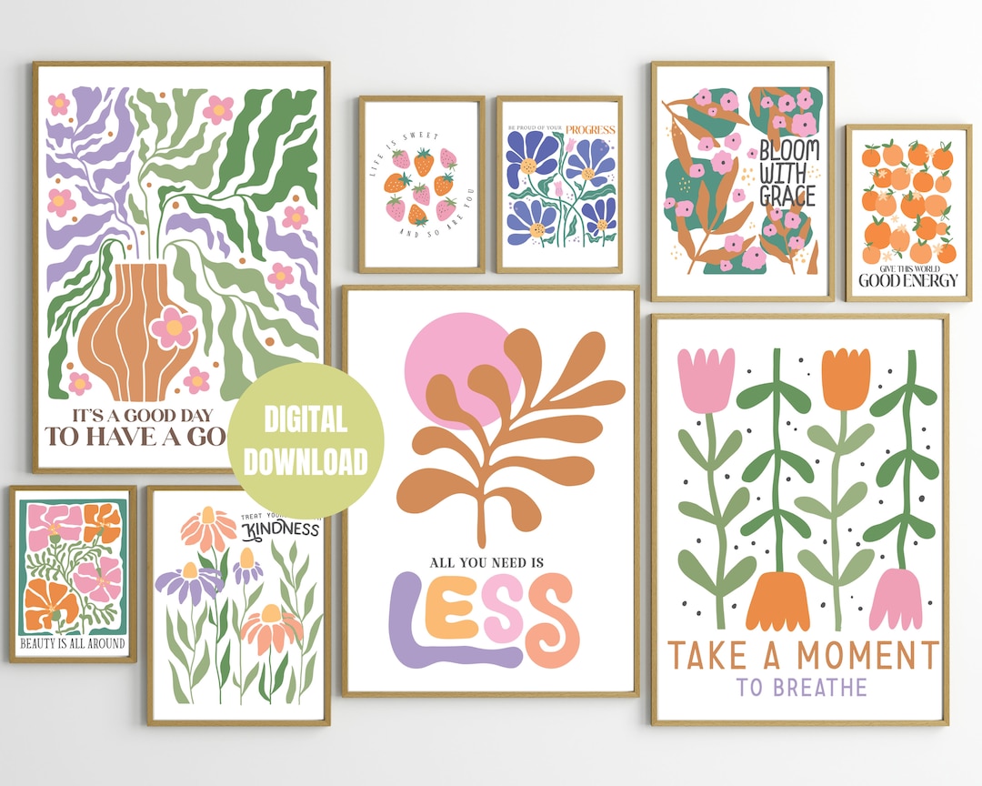 Affirmation Inspiration Boho Flower Printable Posters, 10 Prints, Retro ...