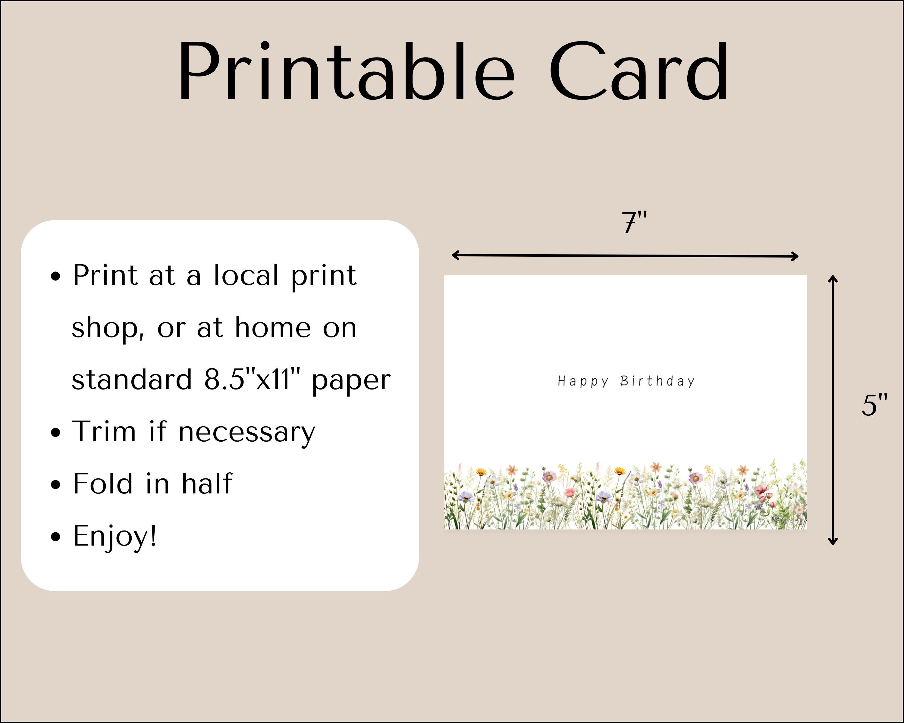 Happy Birthday Simple Flowers Printable Card, Digital Download PDF ...