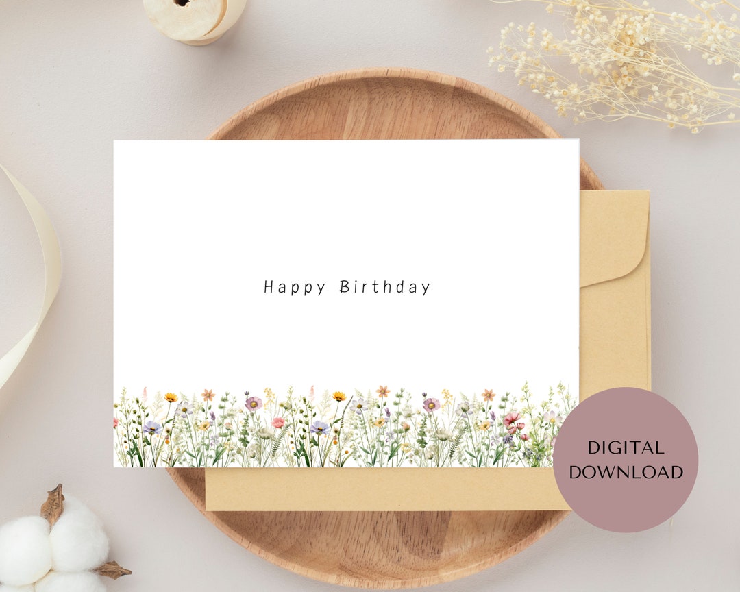 Happy Birthday Simple Flowers Printable Card, Digital Download PDF ...