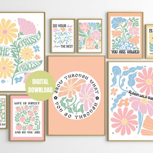 Groovy Mental Health Wall Art Set of 12, Trendy Wall Art, Maximalist ...