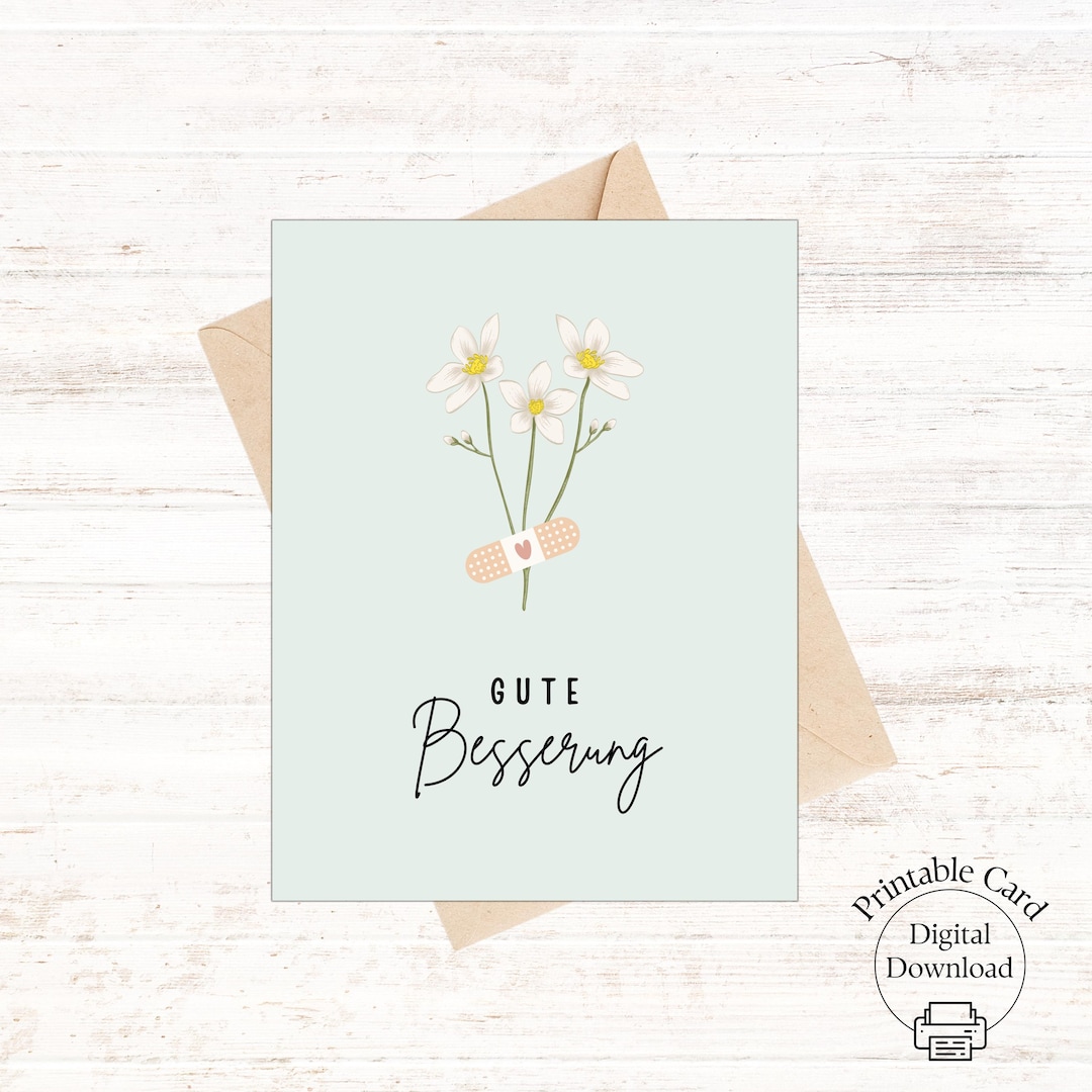 Get Well Soon Card, Get Well Soon Card With Flowers and Plaster Digital ...