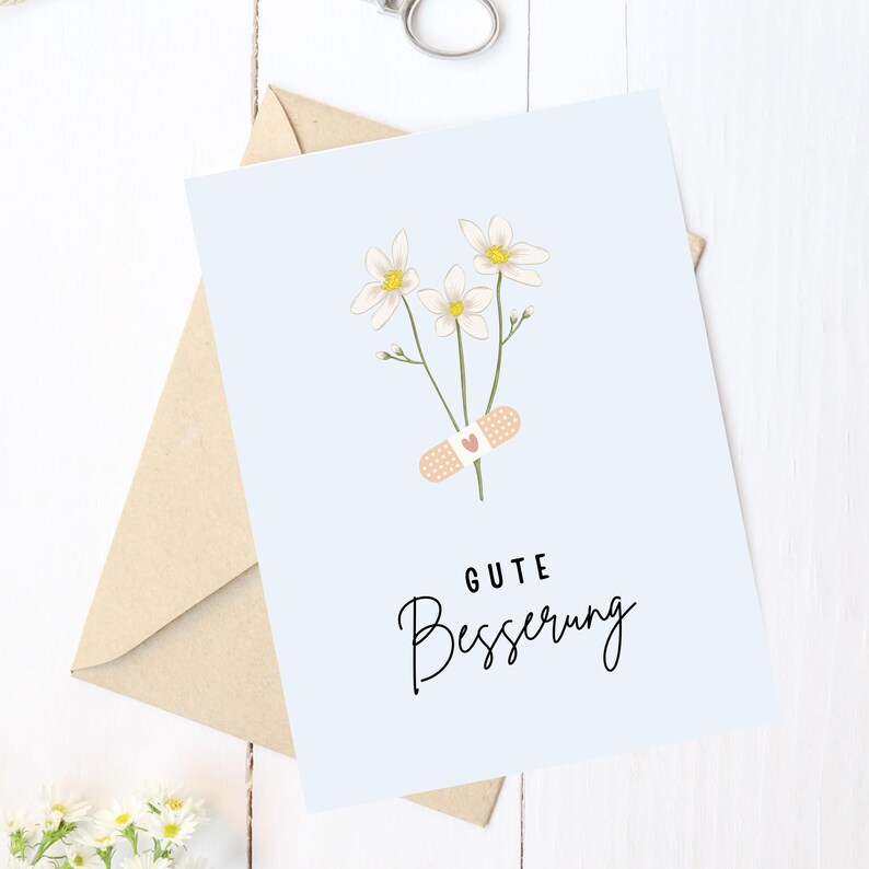 Get Well Soon Card, Get Well Soon Card With Flowers and Plaster ...
