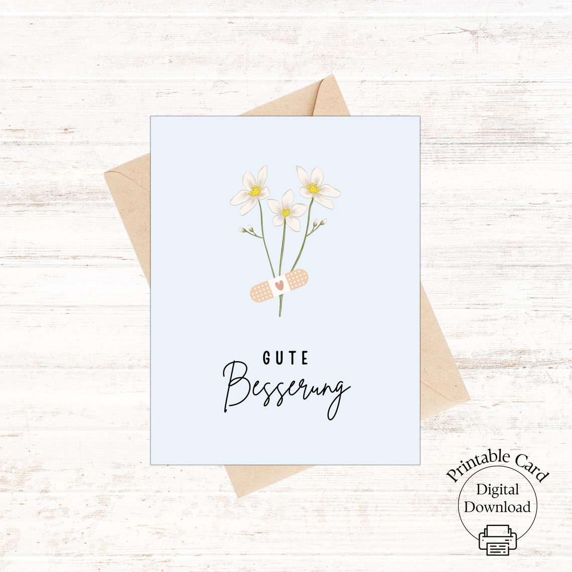 Get Well Soon Card, Get Well Soon Card With Flowers and Plaster ...