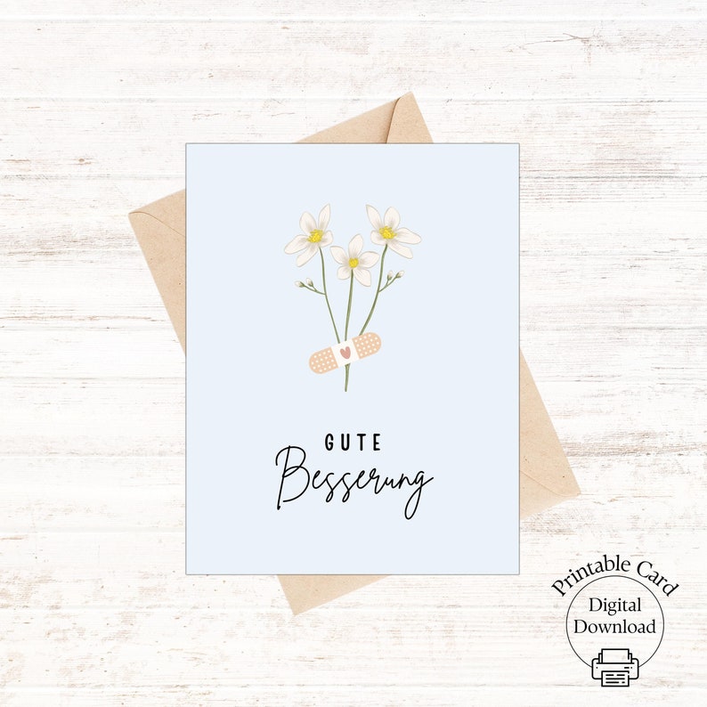 Get Well Soon Card, Get Well Soon Card With Flowers and Plaster ...