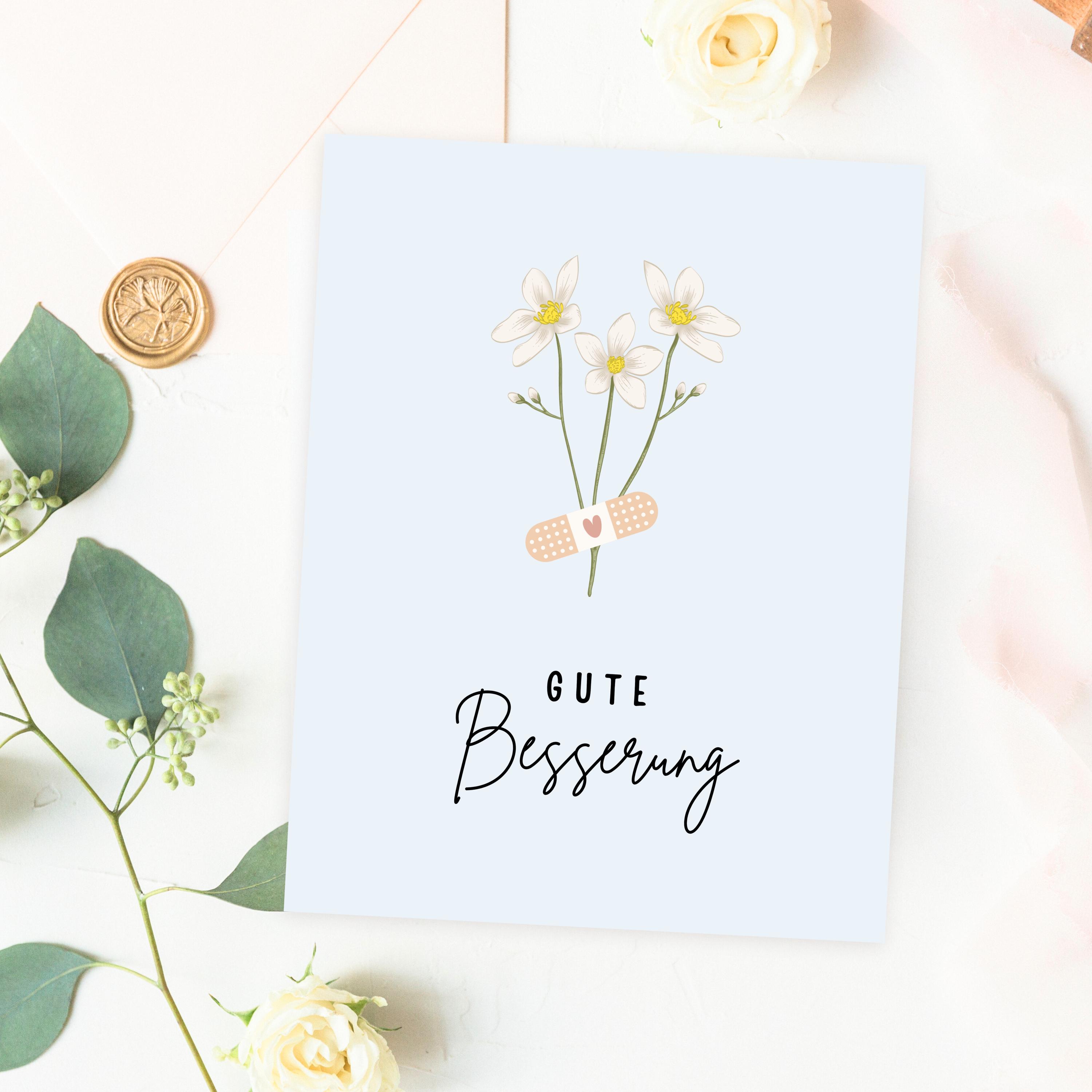 Get Well Soon Card, Get Well Soon Card With Flowers and Plaster ...
