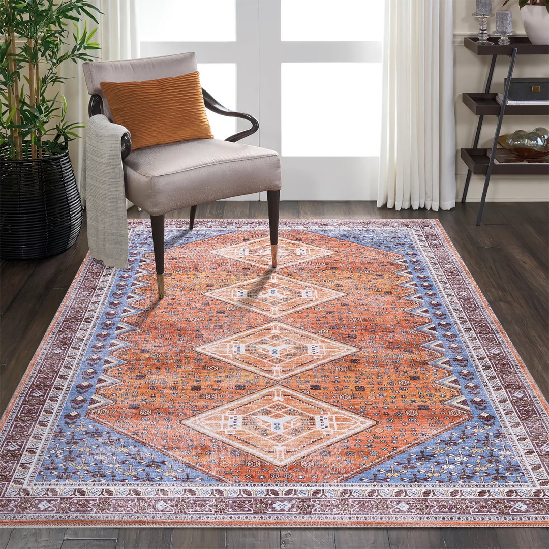 Persian Rug 8x10, Blue Orange Kilim Rug 8x10, Oriental Vintage Rug ...