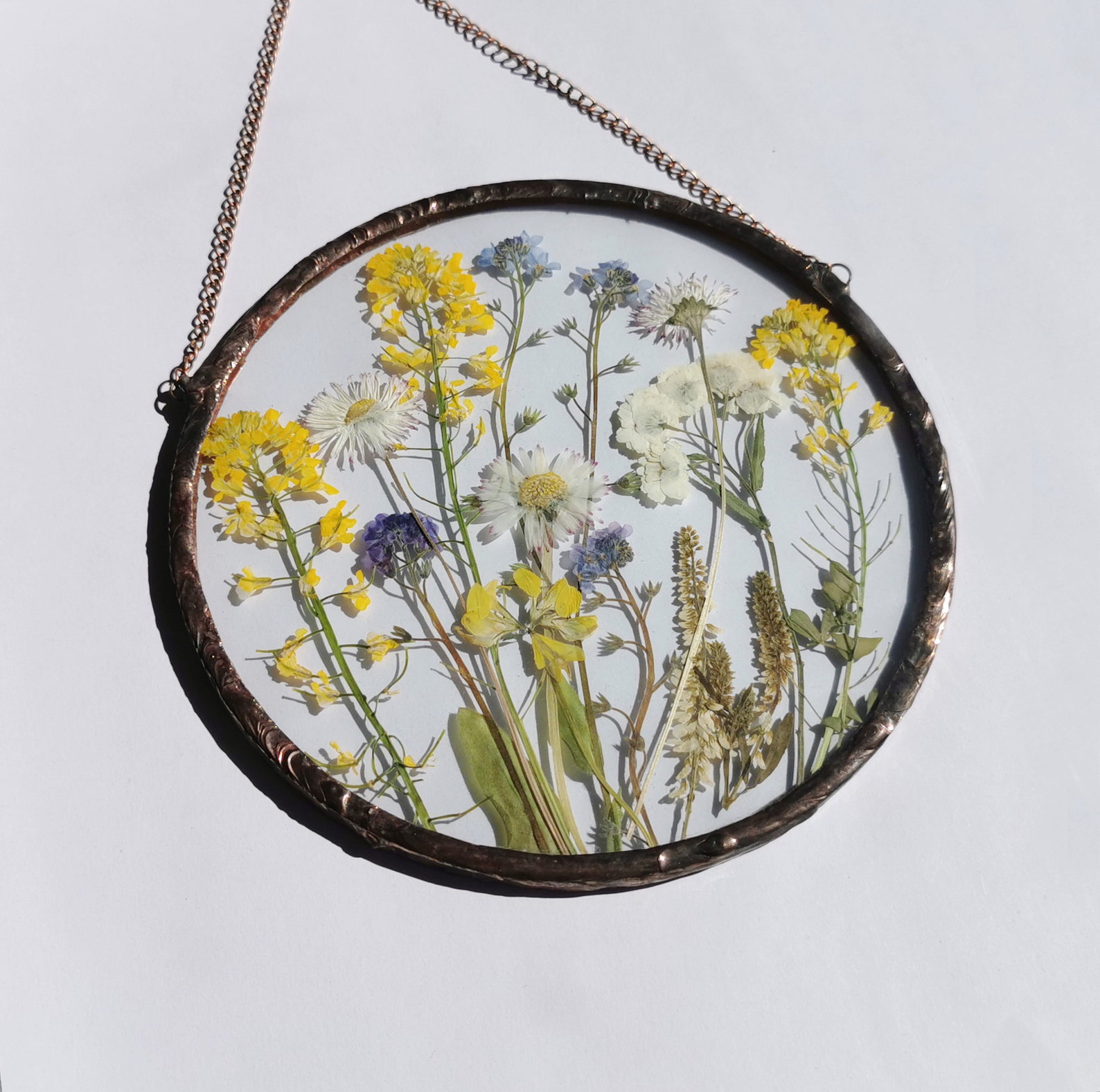 Pressed Flower Frame Botanical Stain Glass Dry Flower Suncatcher Stain ...