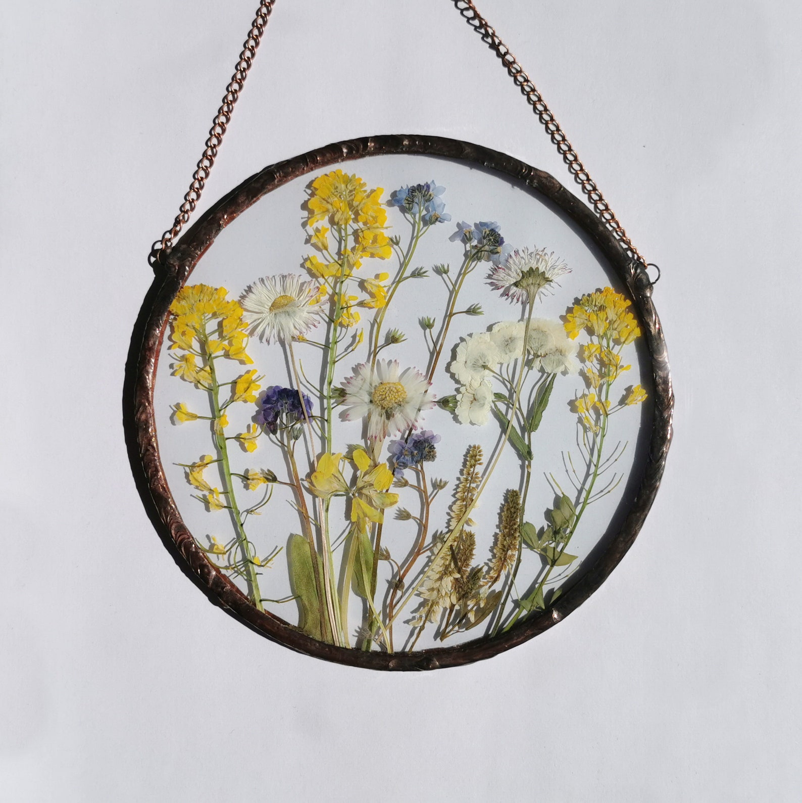 Pressed Flower Frame Botanical Stain Glass Dry Flower Suncatcher Stain ...