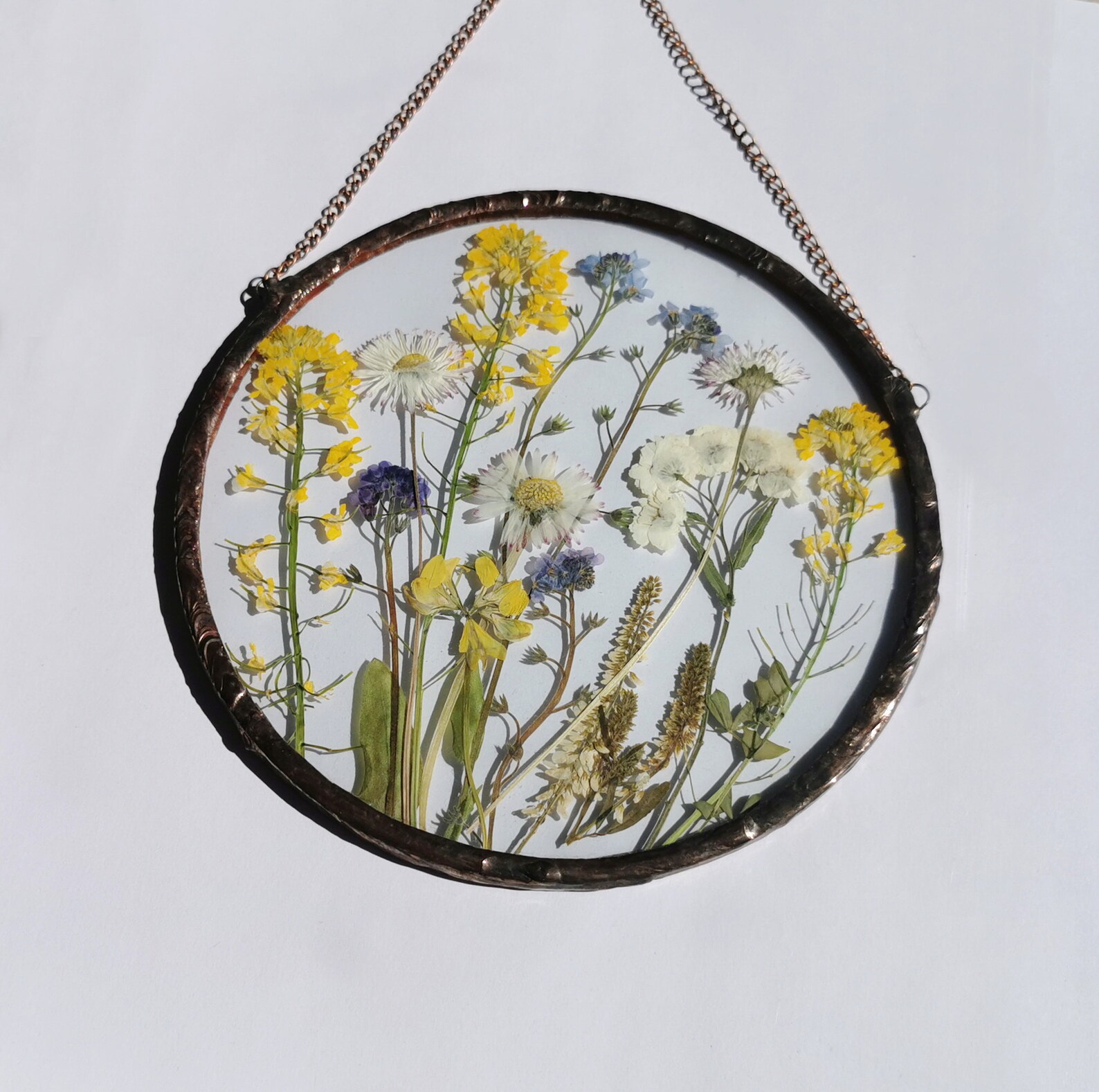 Pressed Flower Frame Botanical Stain Glass Dry Flower Suncatcher Stain ...