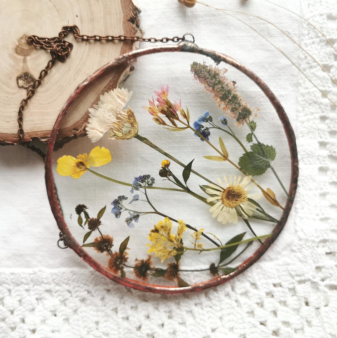 Stain Glass Window Flower Wall Decor Botanical Home Decor Pressed ...