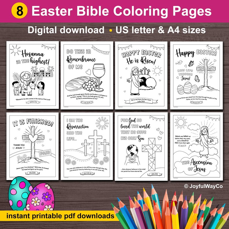 Easter Bible Verse Coloring Sheets for Kids. 8 Easter Christian ...