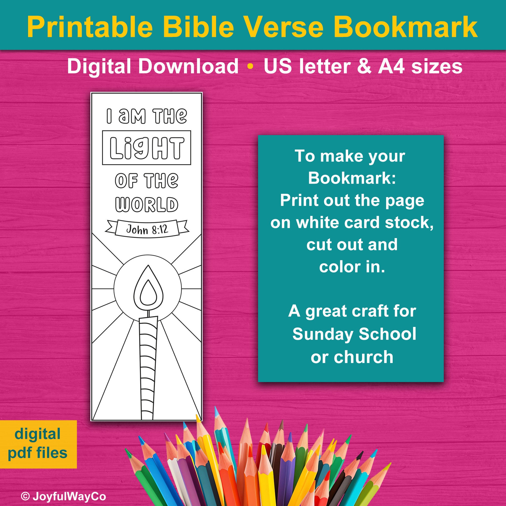 Printable Bible Verse Coloring Bookmark Craft | I Am the Light of the ...