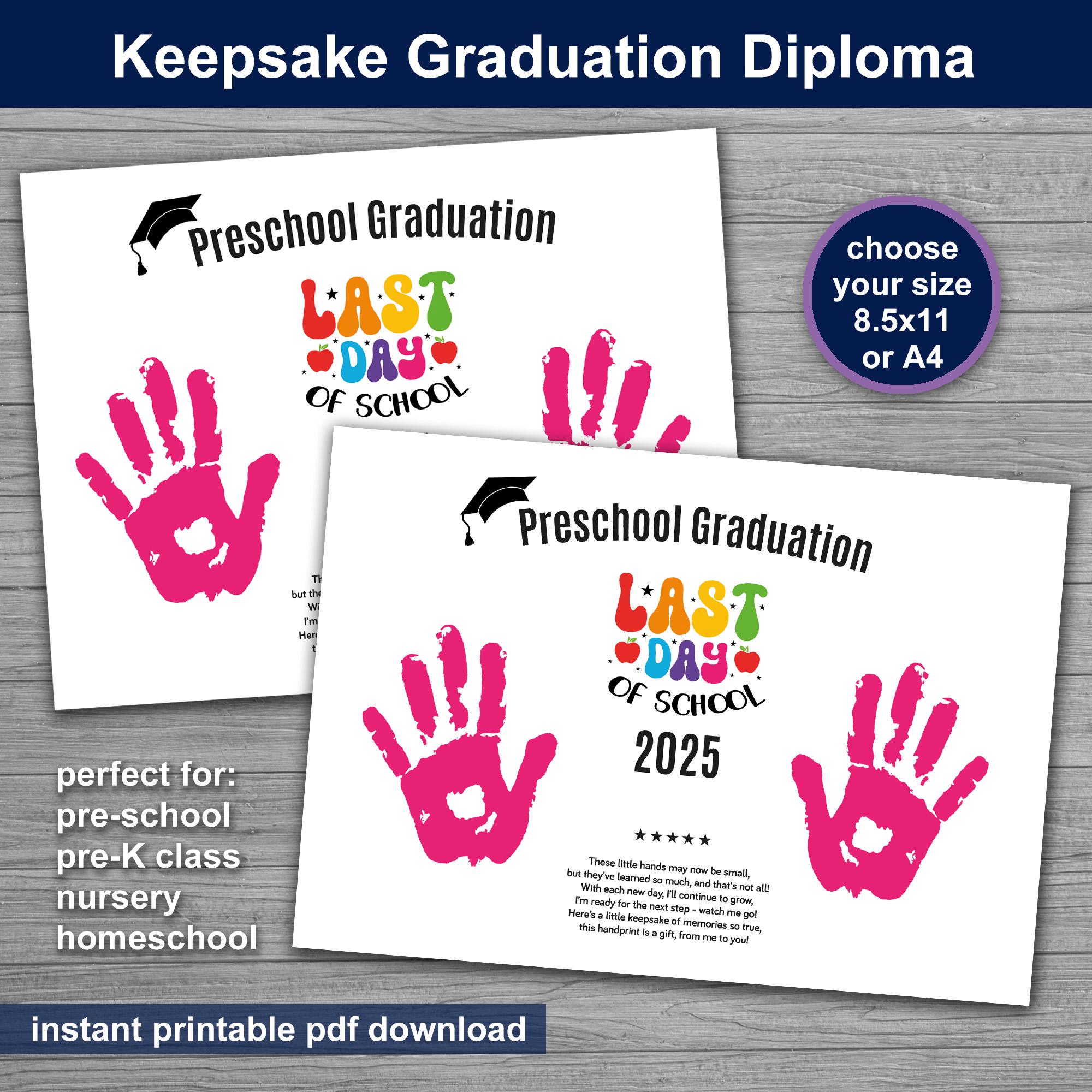 Preschool Graduation Diploma 2025. Handprint Graduation Certificate for ...