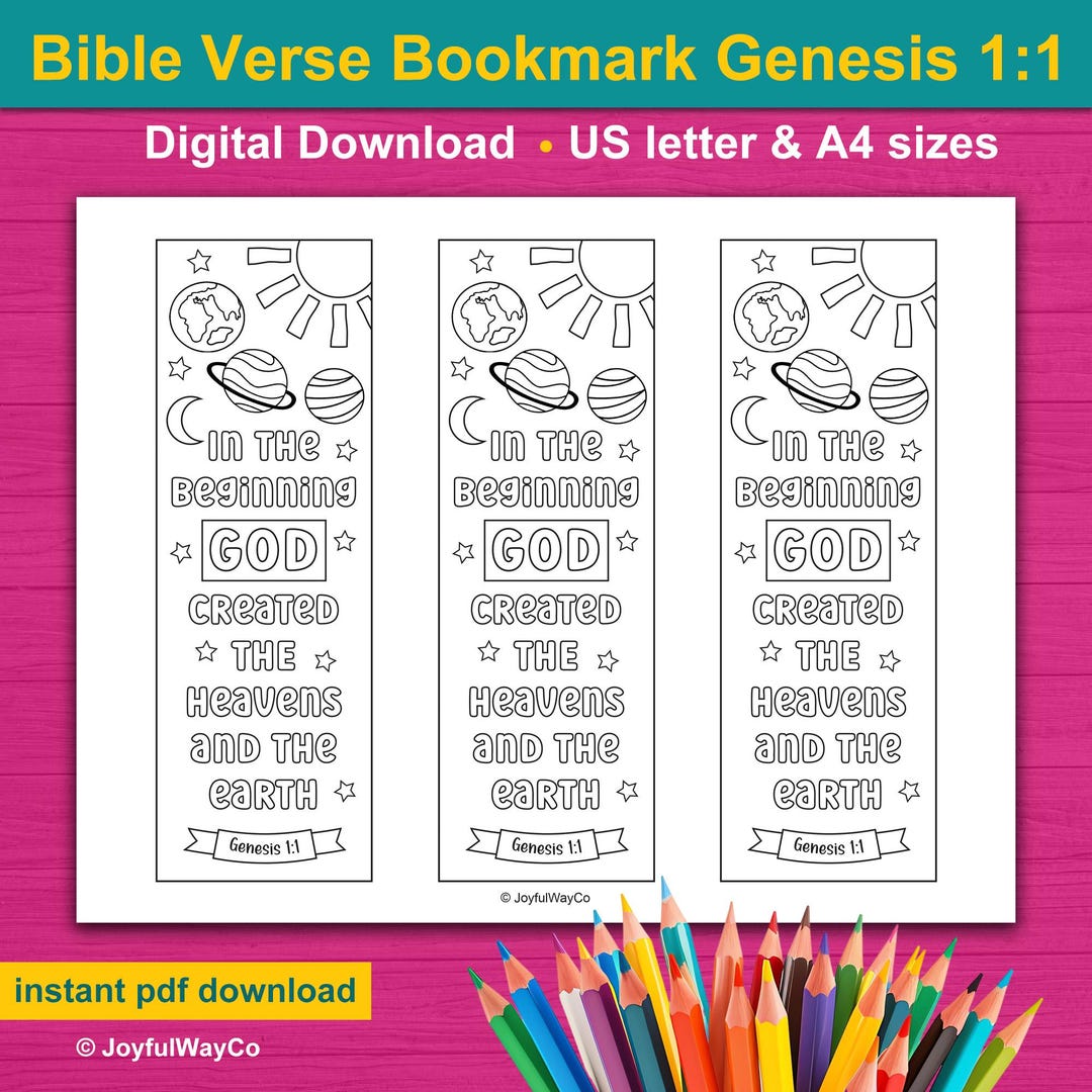 Bible Verse Coloring Bookmark Craft. in the Beginning God Created the ...