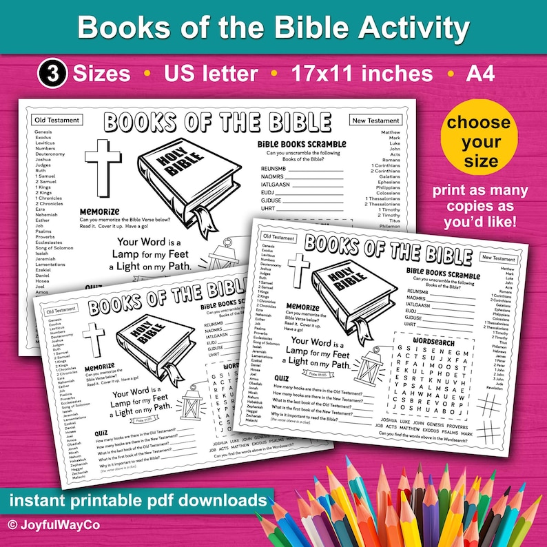 Books of the Bible Activity Placemat for Kids. Books of the Bible ...