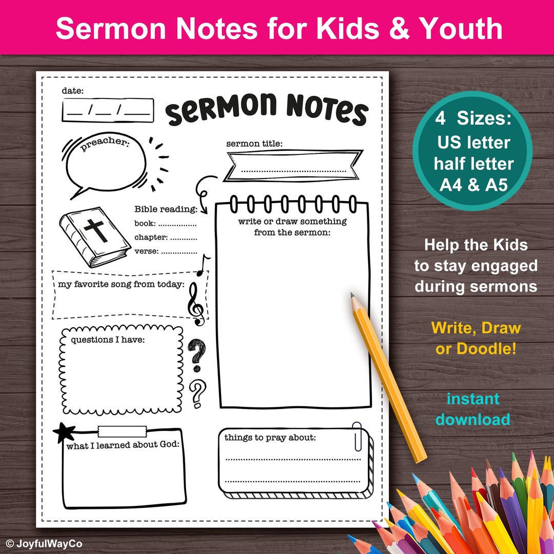 Kids' Sermon Notes Printable Worksheet: Sunday School Activity (PDF ...