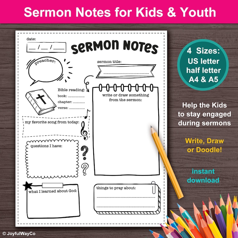 Kids' Sermon Notes Printable Worksheet: Sunday School Activity (PDF ...