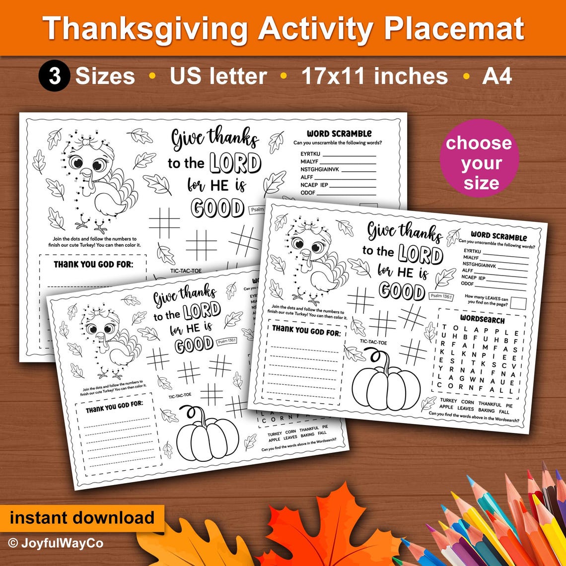 Thanksgiving Activity Placemat for Kids, Thanksgiving Printable Sunday ...