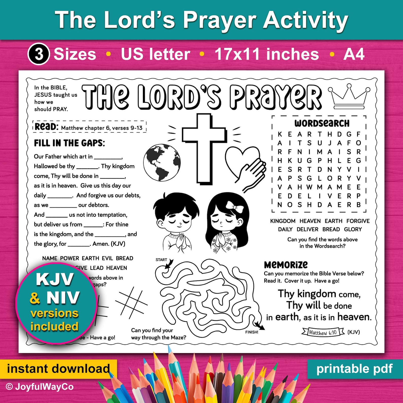 The Lord's Prayer Activity Placemat for Kids. the Lord's Prayer ...