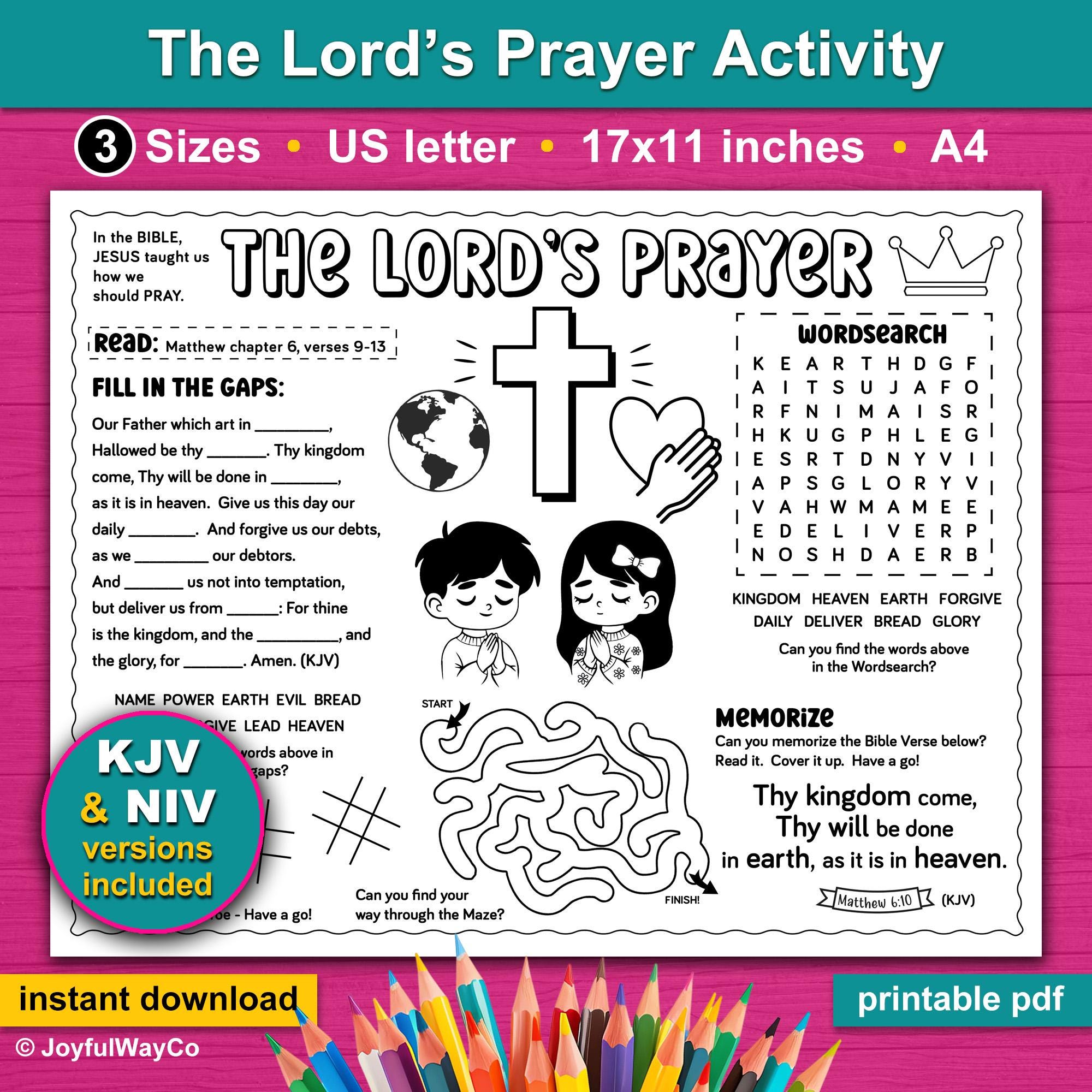 The Lord's Prayer Activity Placemat for Kids. the Lord's Prayer ...