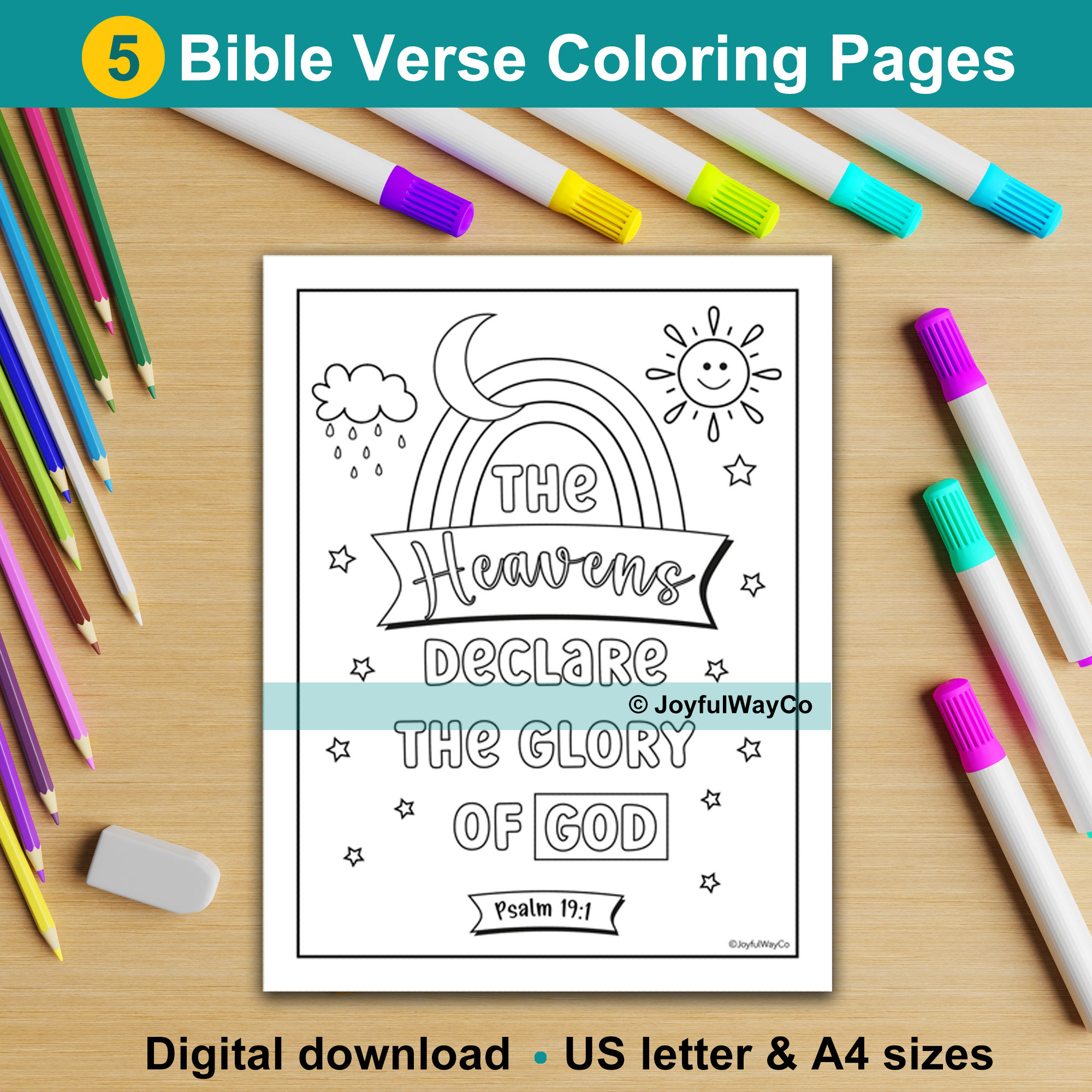 Bible Verse Coloring Pages for Kids: Christian Scripture Art (digital ...
