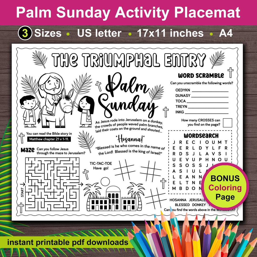 Palm Sunday Activity Placemat for Kids. Easter Christian Printable for ...
