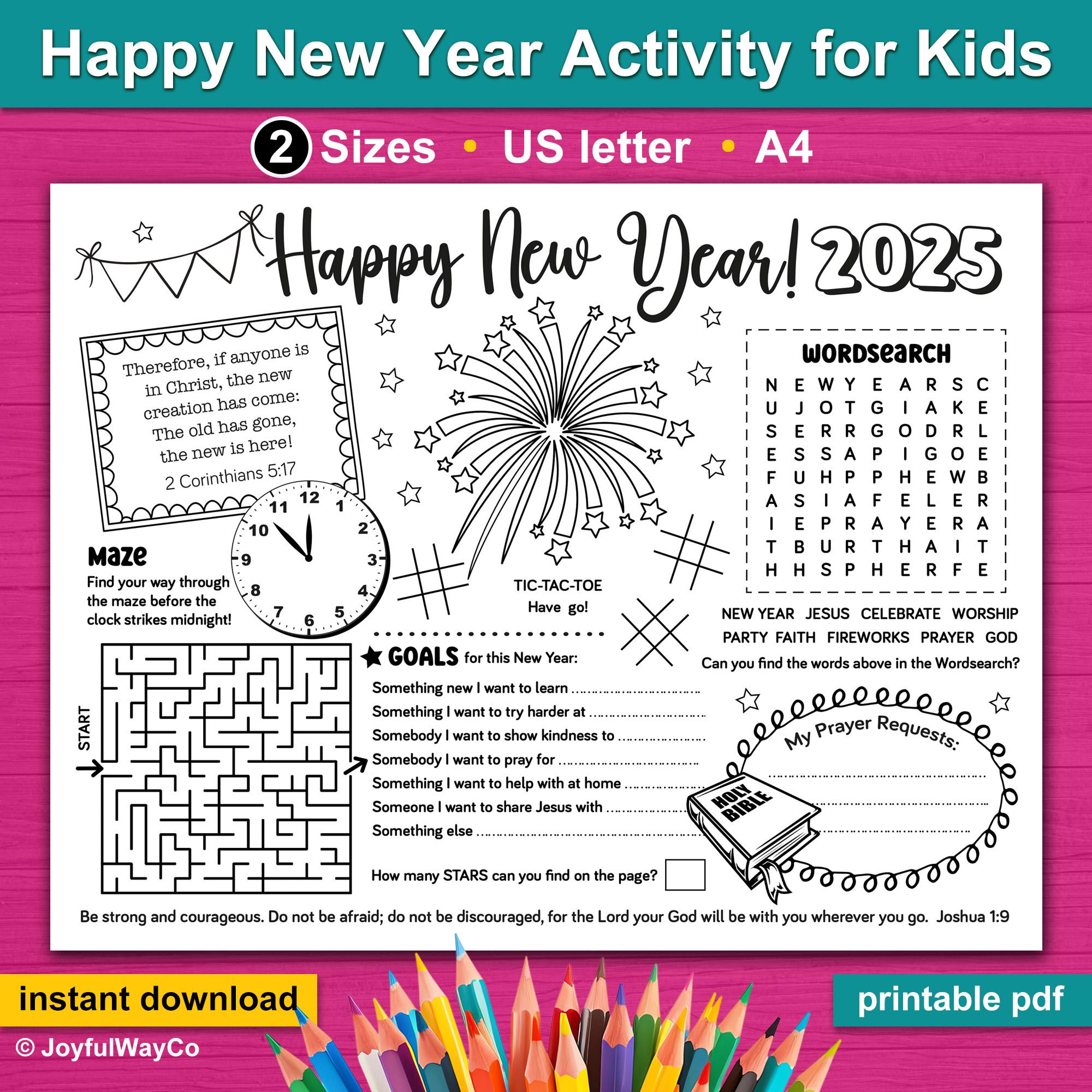 2025 New Year Activity Placemat for Kids. New Years Christian Printable ...