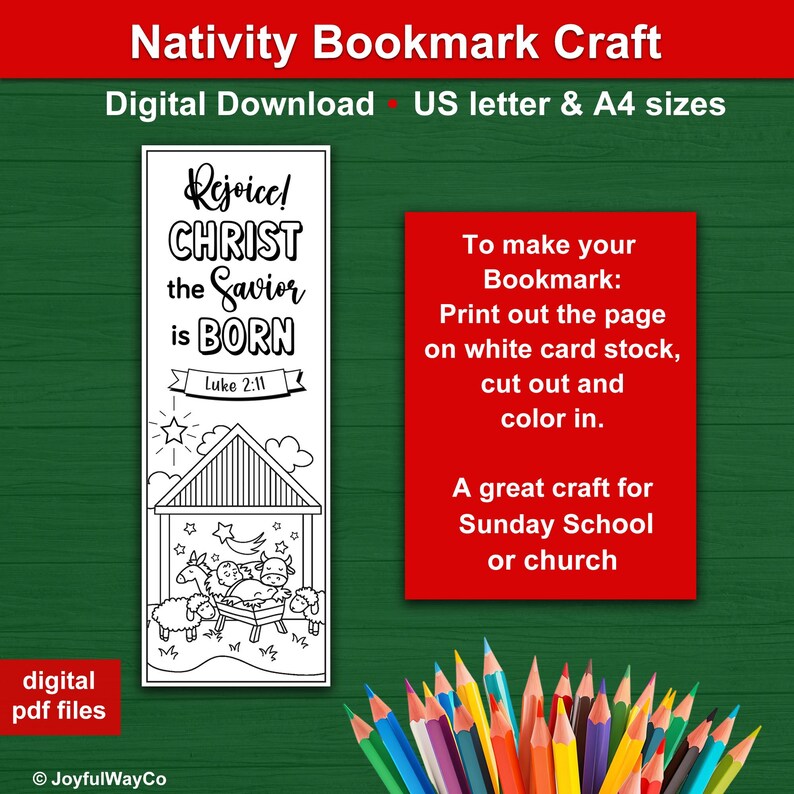 Christmas Nativity Coloring Bookmark for Kids. Sunday School Christmas ...
