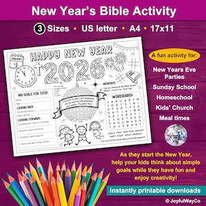 New Year Activity Placemat for Kids. 2026 Printable Christian New Year ...