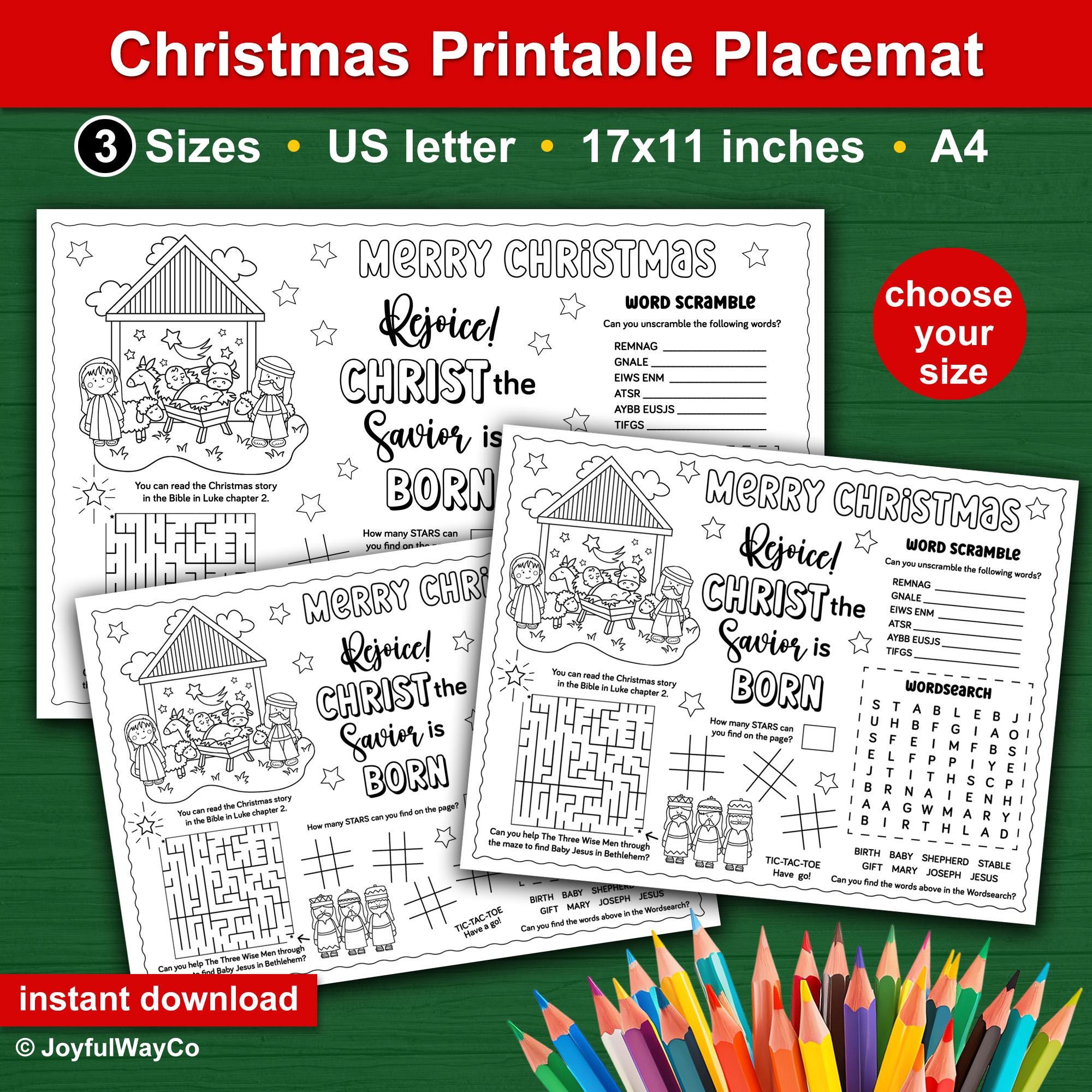 Christmas Activity Placemat for Kids, Merry Christmas Printable ...