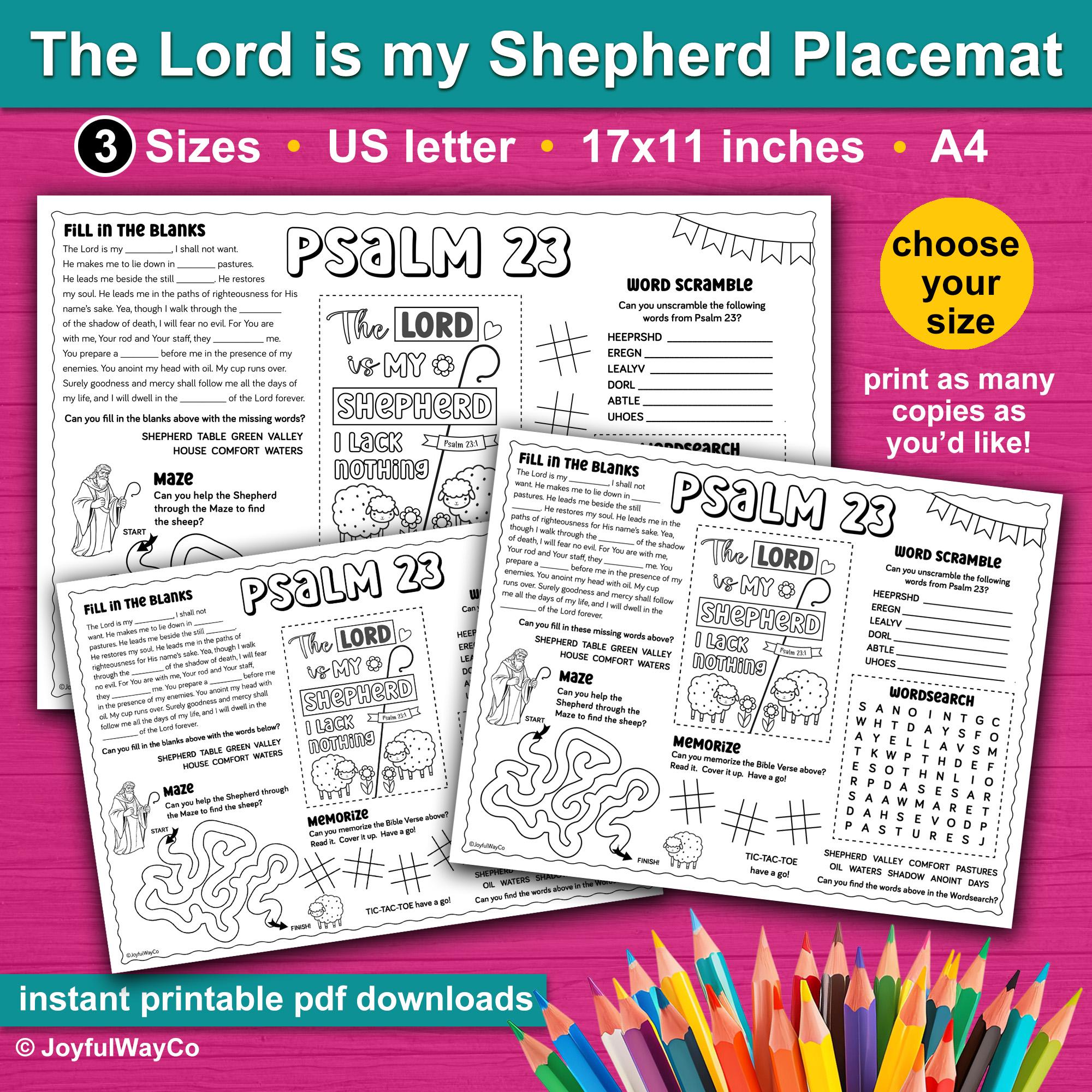Psalm 23 Activity Placemat for Kids. the Lord is My Shepherd Activity ...