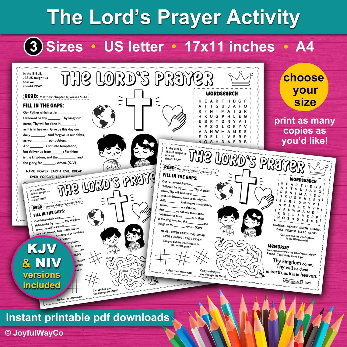 The Lord's Prayer Activity Placemat for Kids. the Lord's Prayer ...