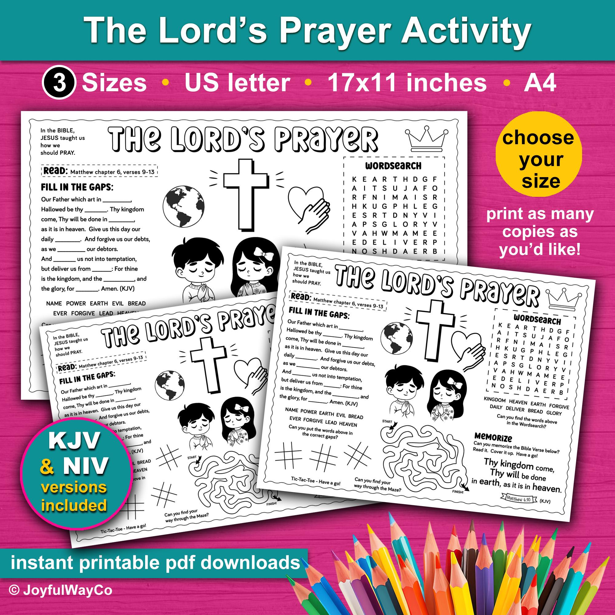 The Lord's Prayer Activity Placemat for Kids. the Lord's Prayer ...