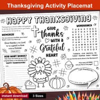 Thanksgiving Kids Activity Mat, Printable Thanksgiving Placemat ...