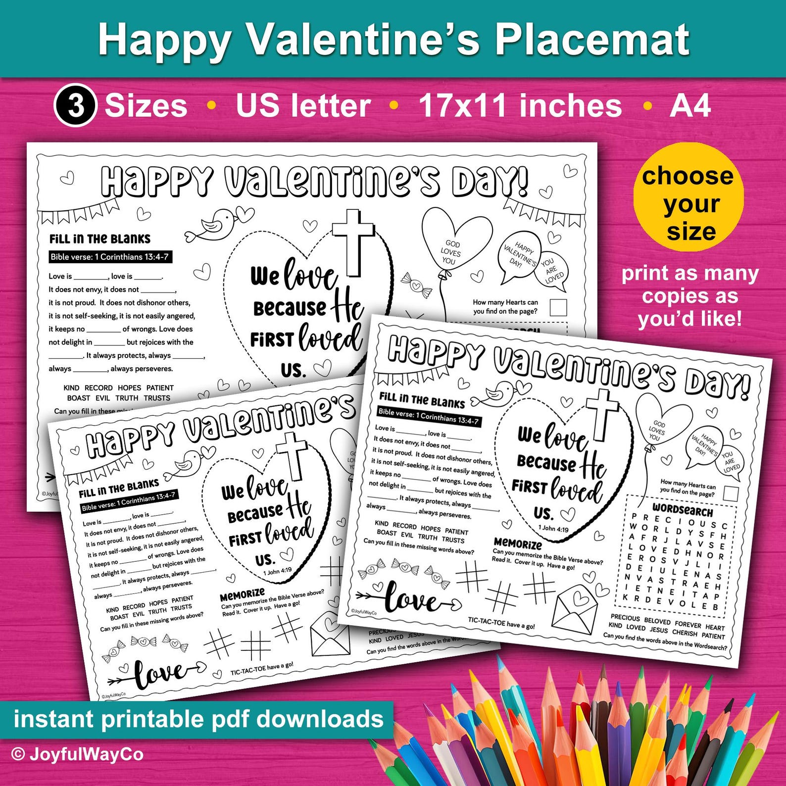 Valentine's Day Activity Placemat. Valentines Day Bible Activity Sheet ...