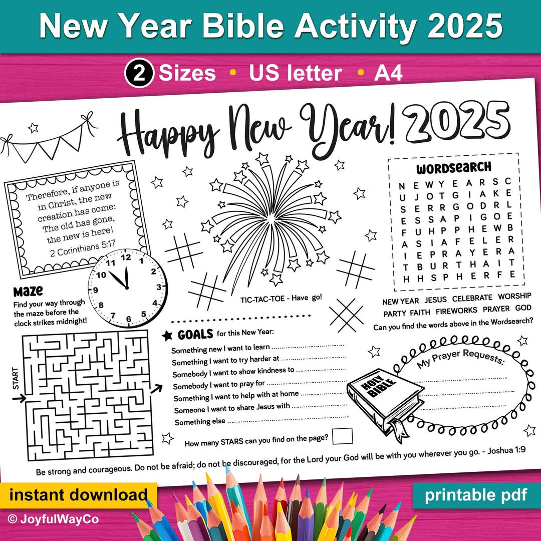 2025 New Year Activity Placemat for Kids. New Years Christian Printable ...