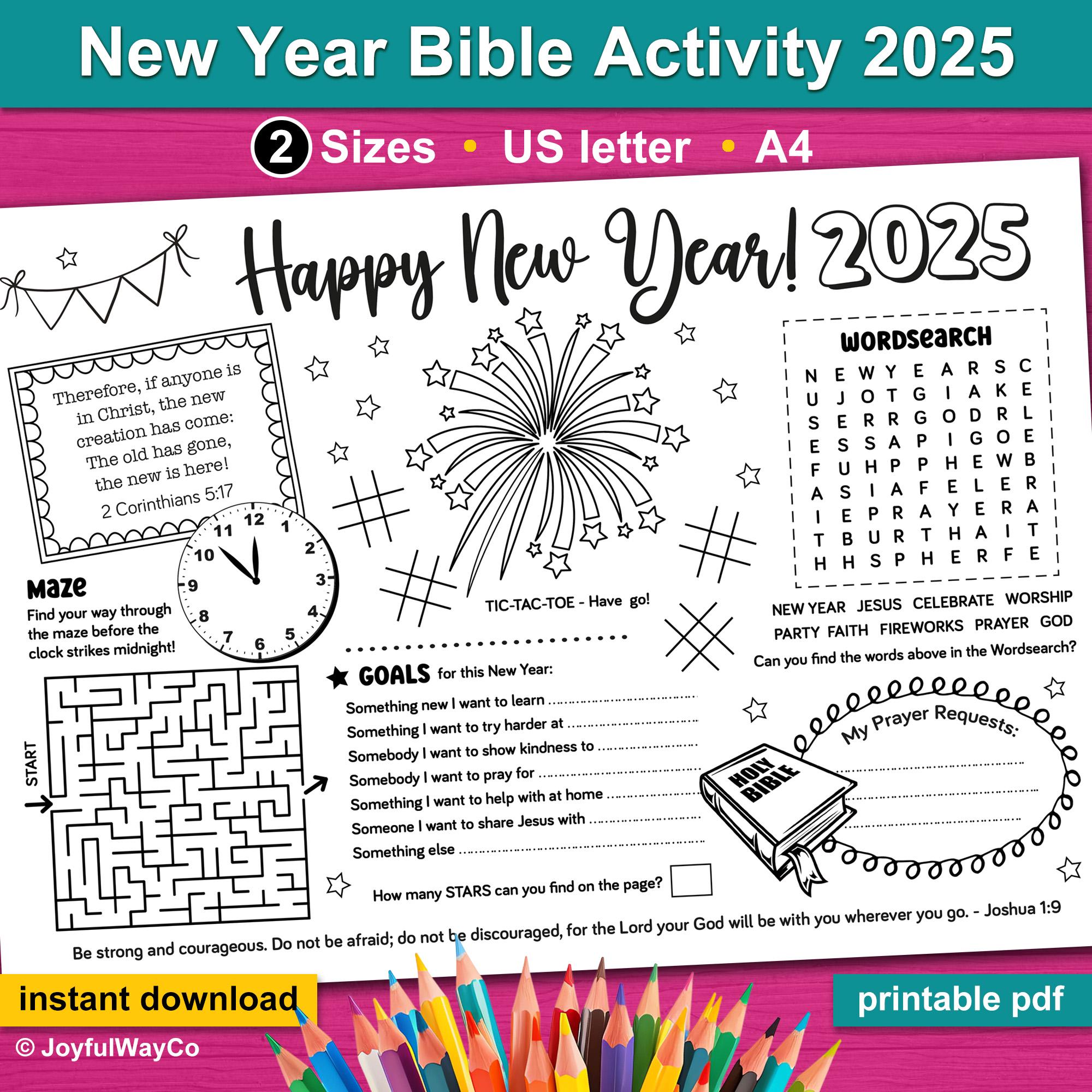 2025 New Year Activity Placemat for Kids. New Years Christian Printable ...