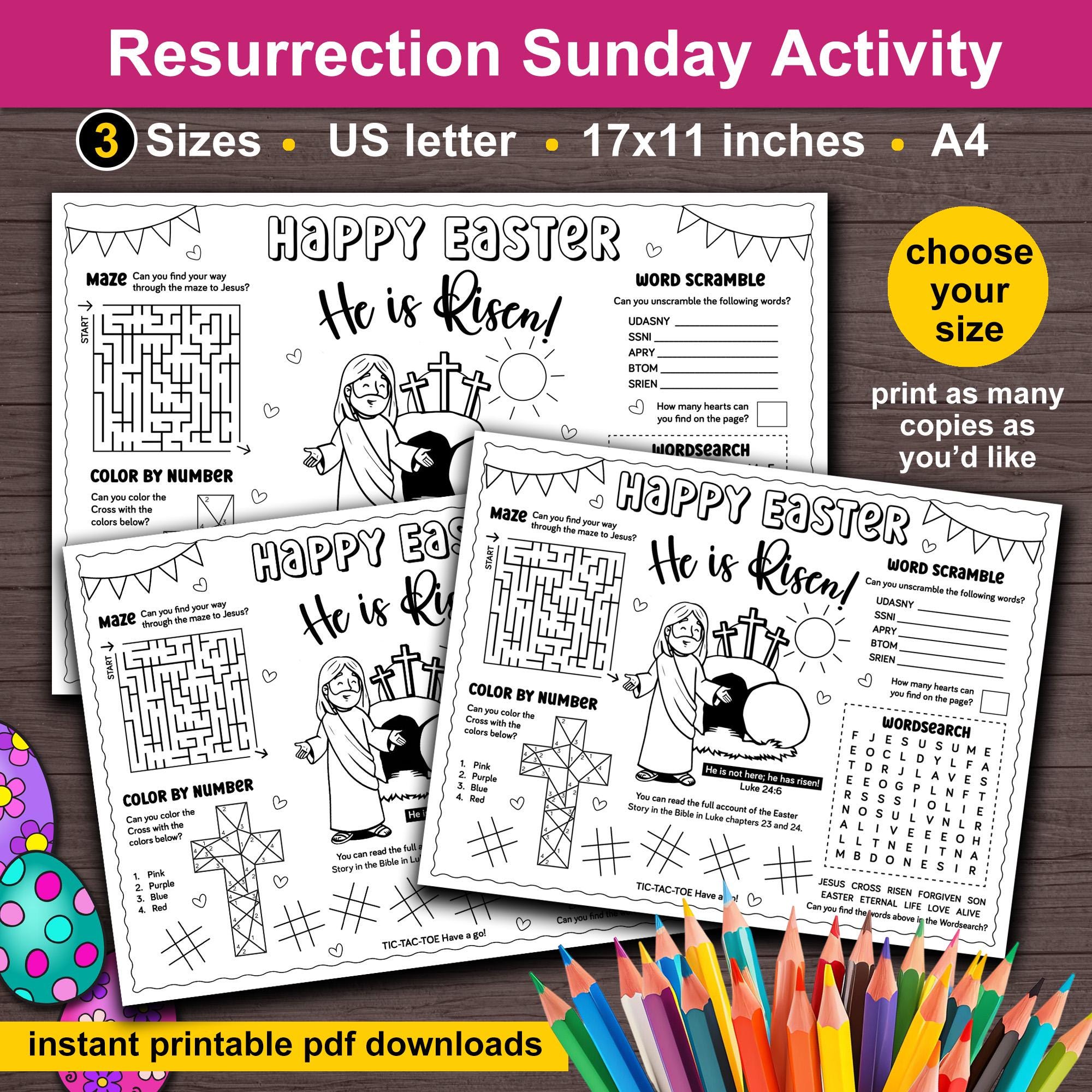 Easter Bible Activity Placemat and Coloring for Kids. Christian Easter ...